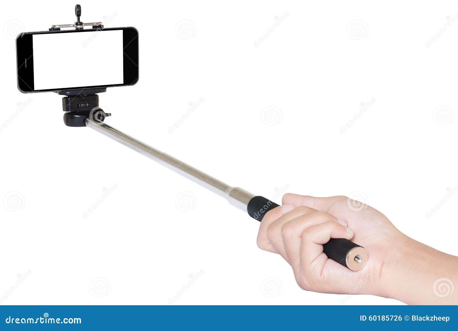 Hand Holding Phone Selfie Stick Isolated with Clipping Path Stock Photo ...