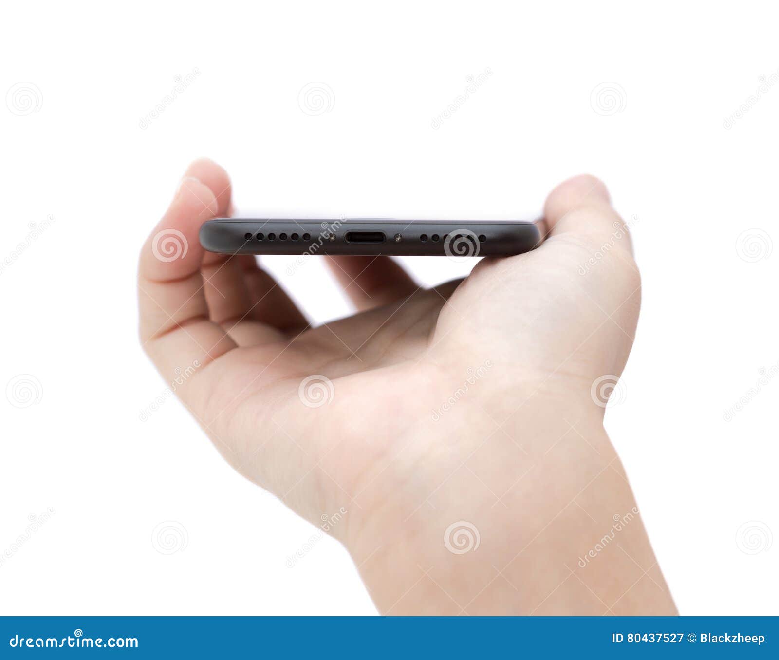 Hand Holding Phone Showing Usb Port Connect on White Stock Image ...