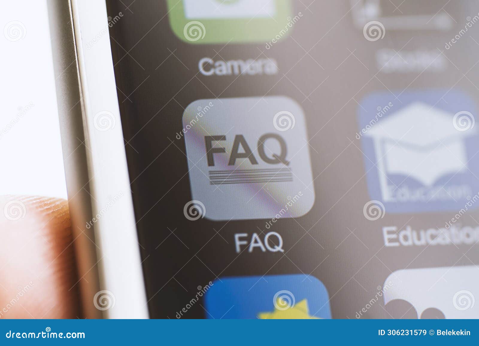Hand Holding Phone, Touching Faq App Stock Image - Image of mobile ...