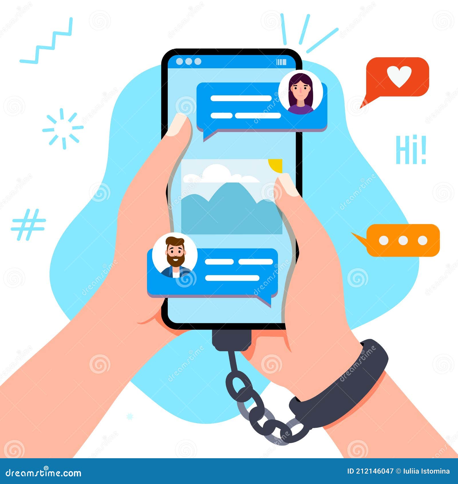 Hand Holding Phone Vector Gadget Addiction Concept Stock Vector