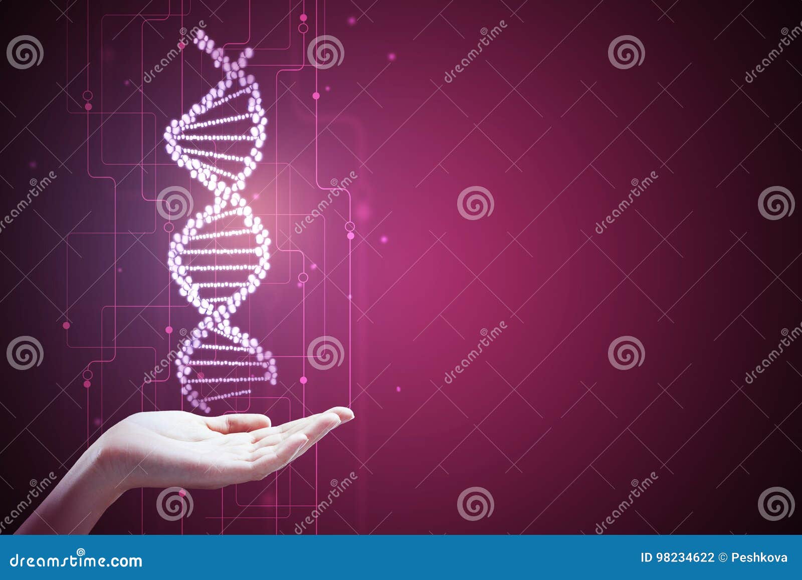 Hand holding pink DNA stock illustration. Illustration of chromosome ...