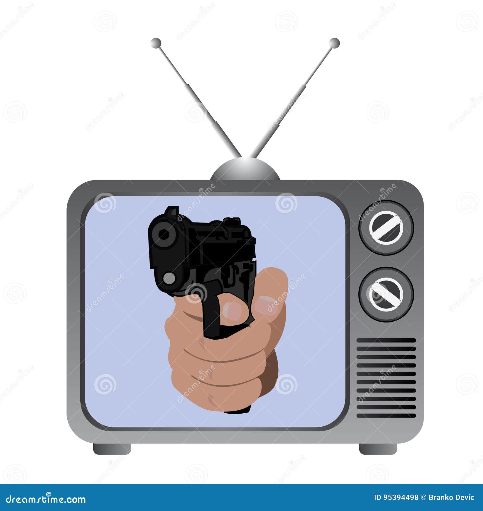 Hand Holding Pistol on Television Stock Vector - Illustration of ...