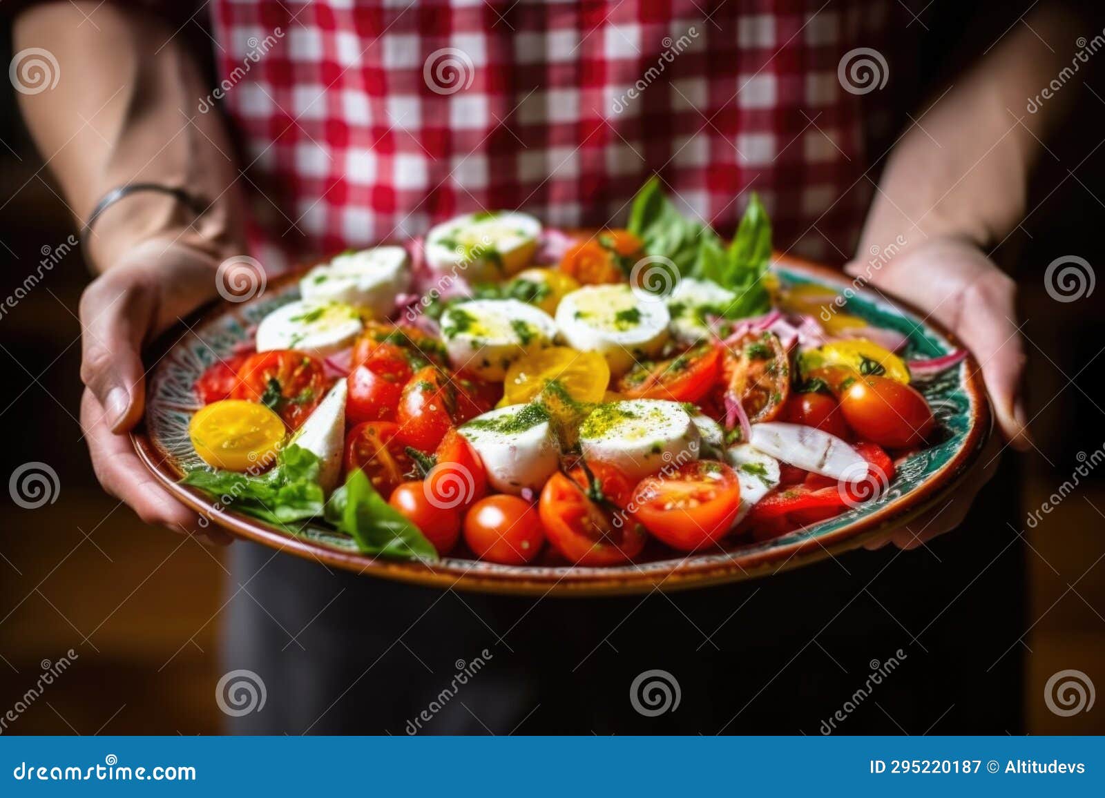 Hand Holding a Platter with Caprese Salad Stock Image - Image of ...
