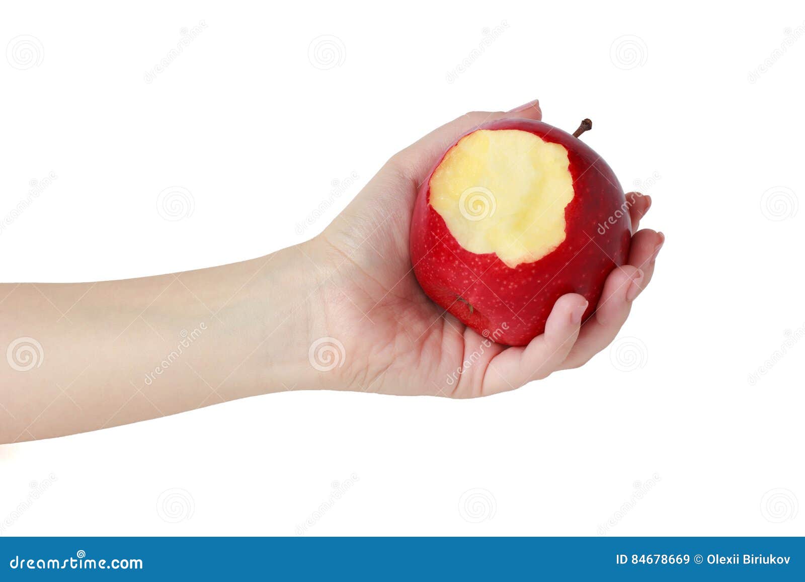 Hand Holding an Red Bitten Apple Isolated Stock Image - Image of ...
