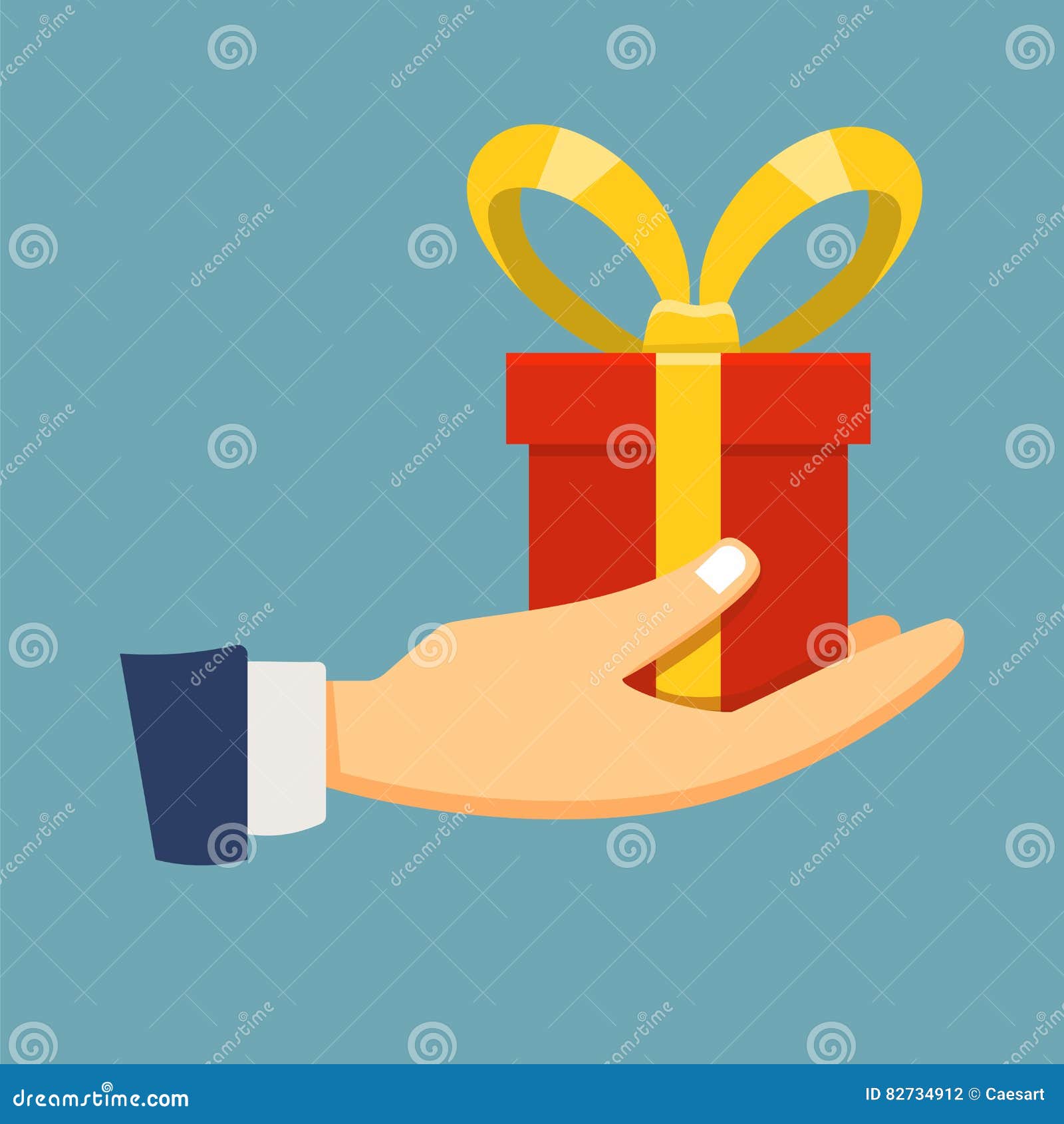 Hand Holding a Red Gift Box in Flat Style Design for Various Holiday ...