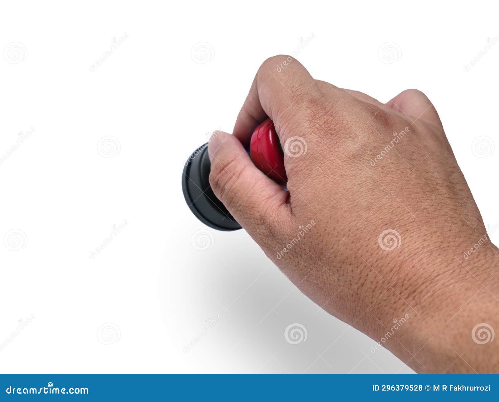Hand Holding Red Handled Round Rubber Stamp, Top View Isolated on White ...