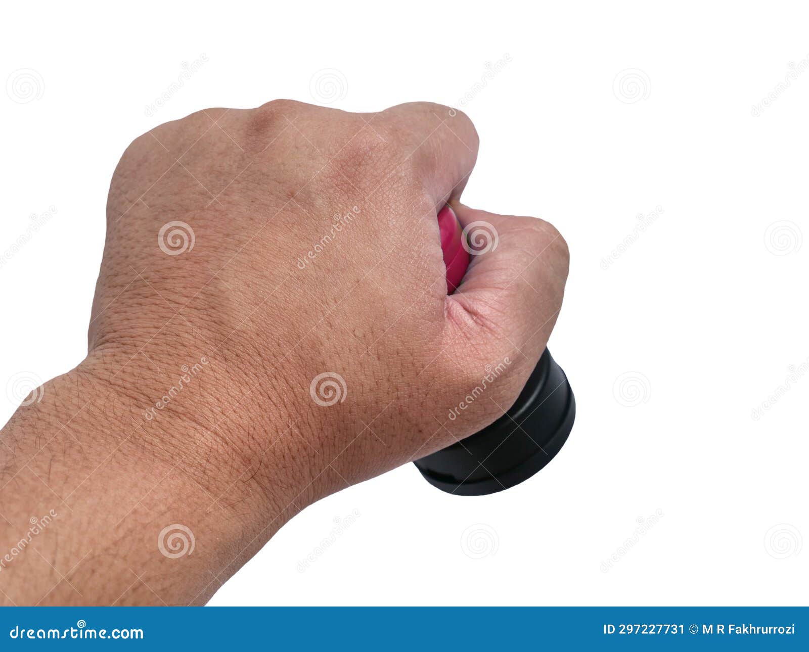 Hand Holding Red Handled Round Rubber Stamp, Top View Isolated on White ...