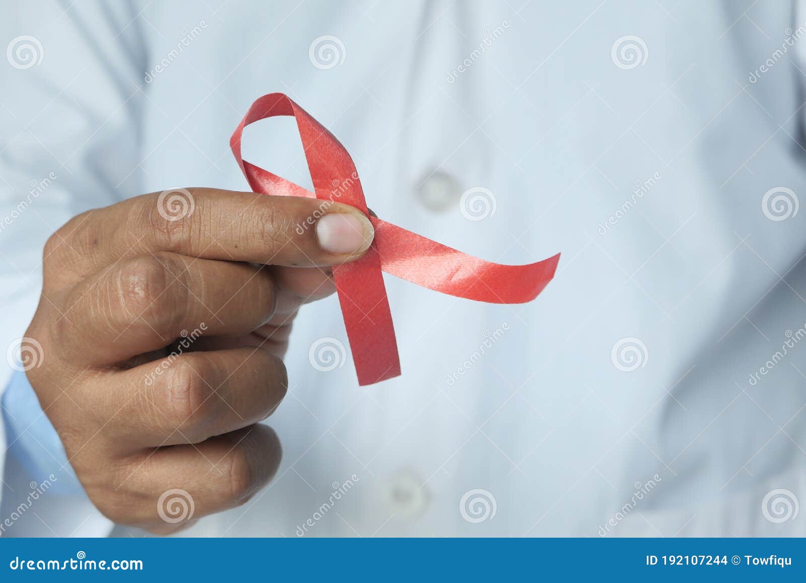 Hand Holding Red HIV Ribbon with Copy Space Stock Photo - Image of ...