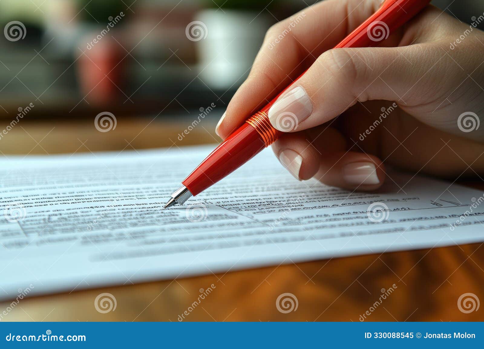 Document Corrections Hand With Red Pen, Keyboard, Blurred Background ...