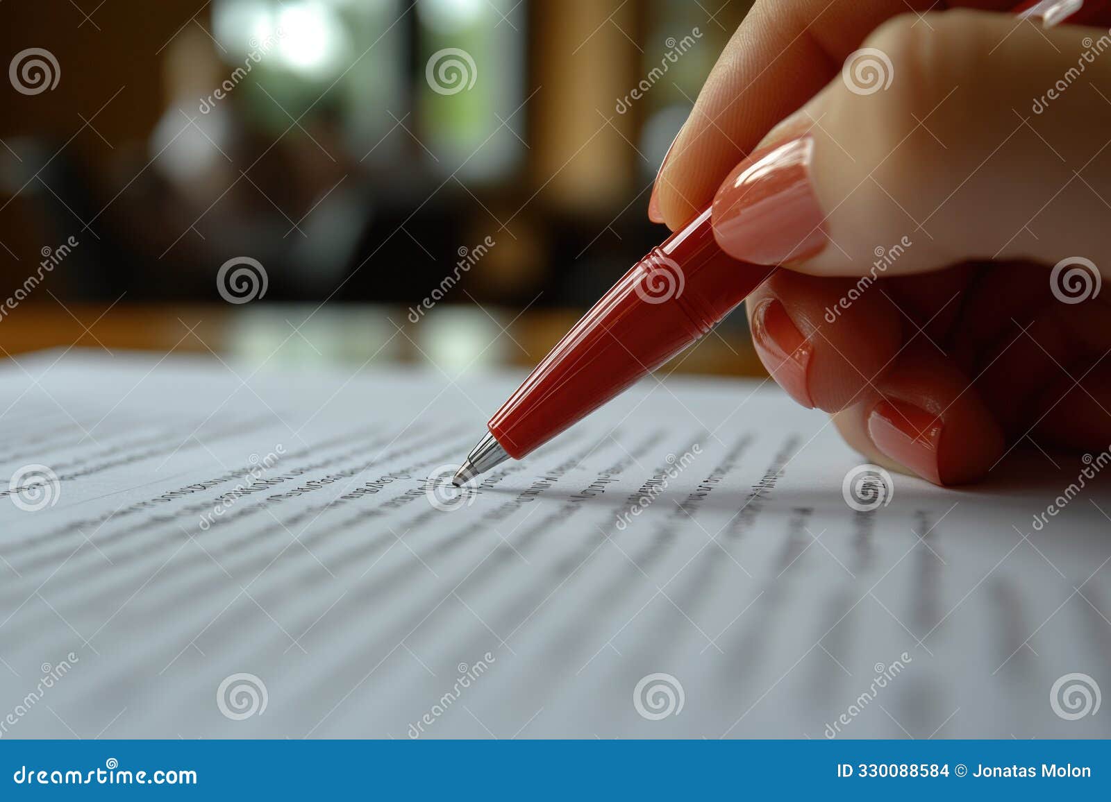 Document Corrections Hand With Red Pen, Keyboard, Blurred Background ...