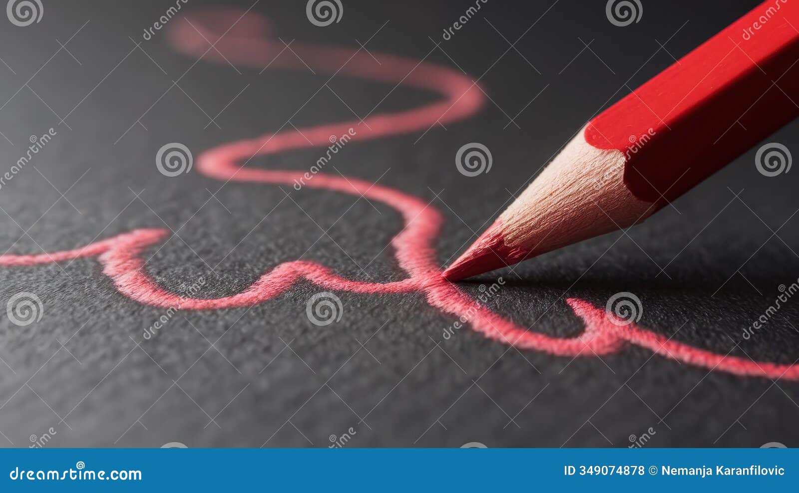 Hand Holding Red Pencil Drawing a Curved Red Line on Dark Surface Stock ...