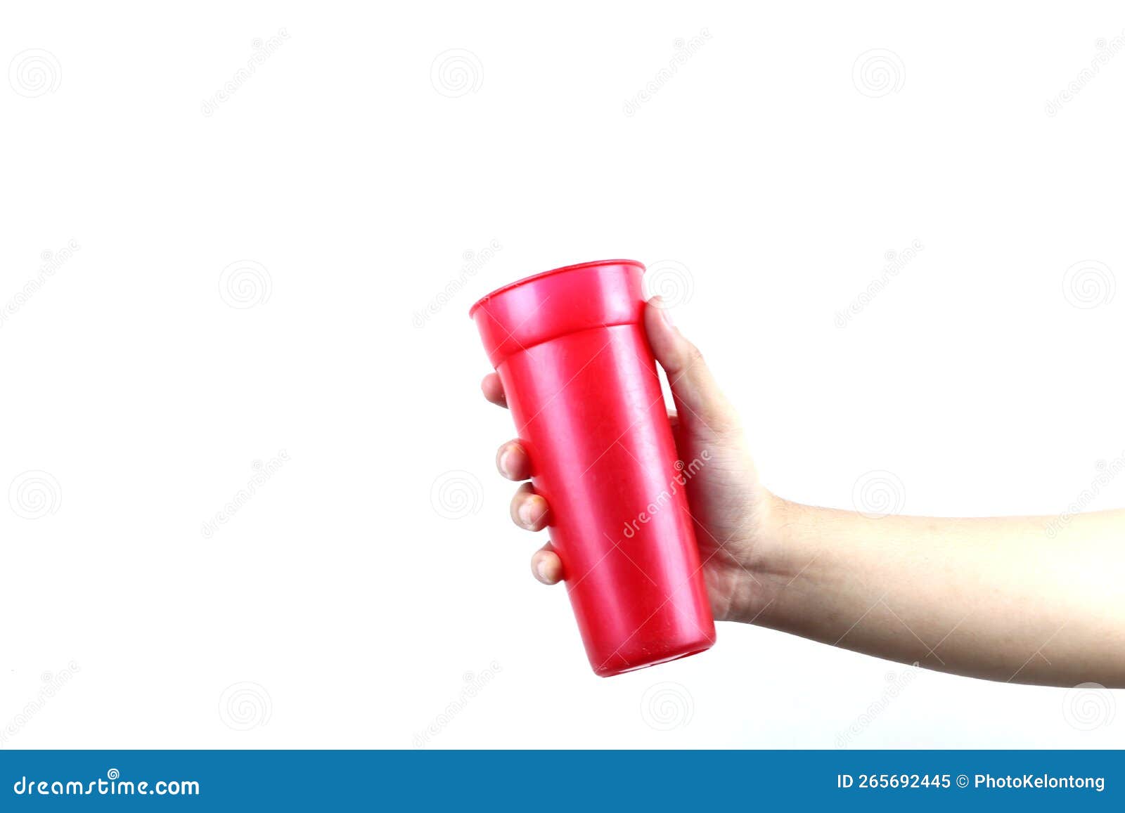 Hand Holding Red Plastic Cup Isolated on a White Background Stock Image ...