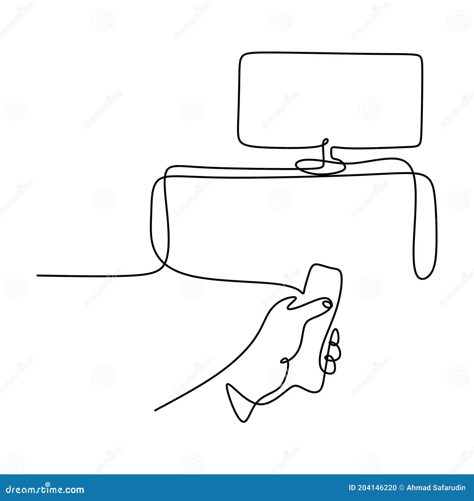 Hand Holding Remote Continuous One Line Drawing. Television and Remote ...