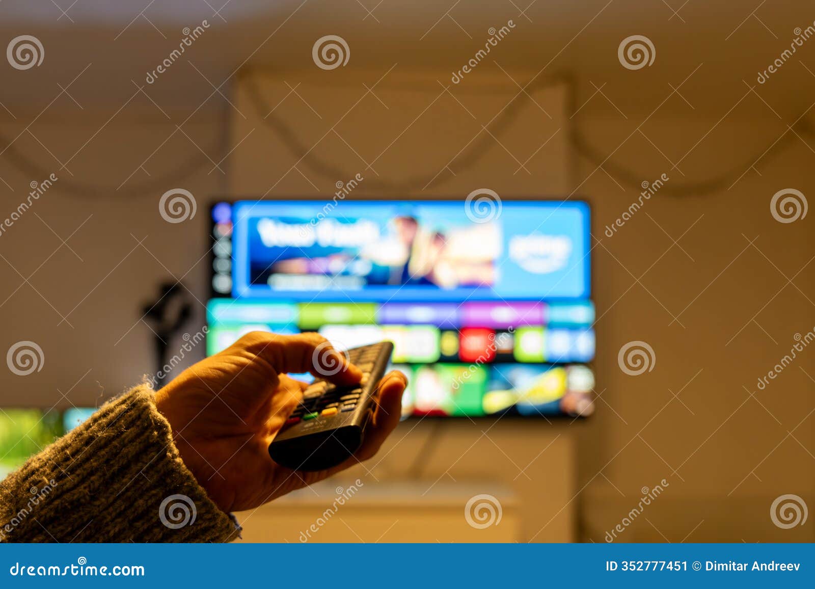 Hand Holding Remote Control, Changing Channels on Smart Tv Stock Image ...