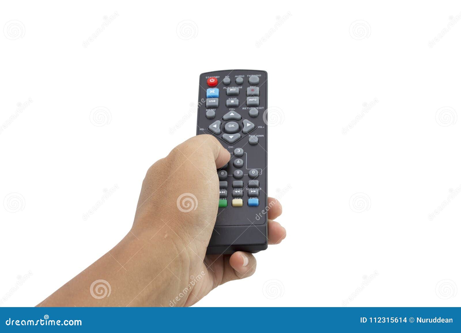 Hand Holding Remote Control Isolated On White Background Stock Photo ...