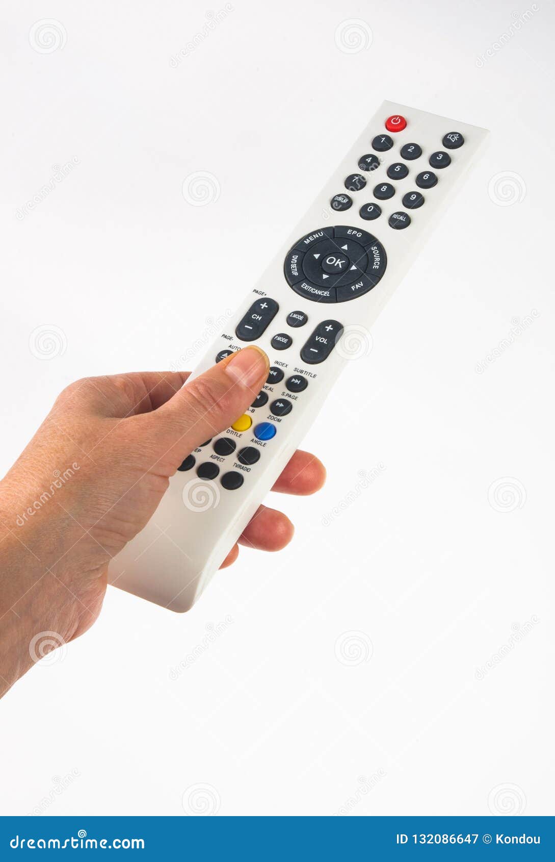 Hand Holding a Remote Control on White Background, Close-up Stock Image ...