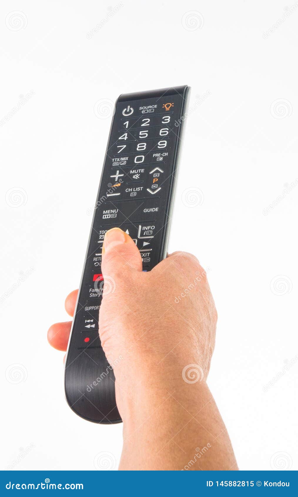Hand Holding a Remote Control on White Background, Close-up Stock Image ...