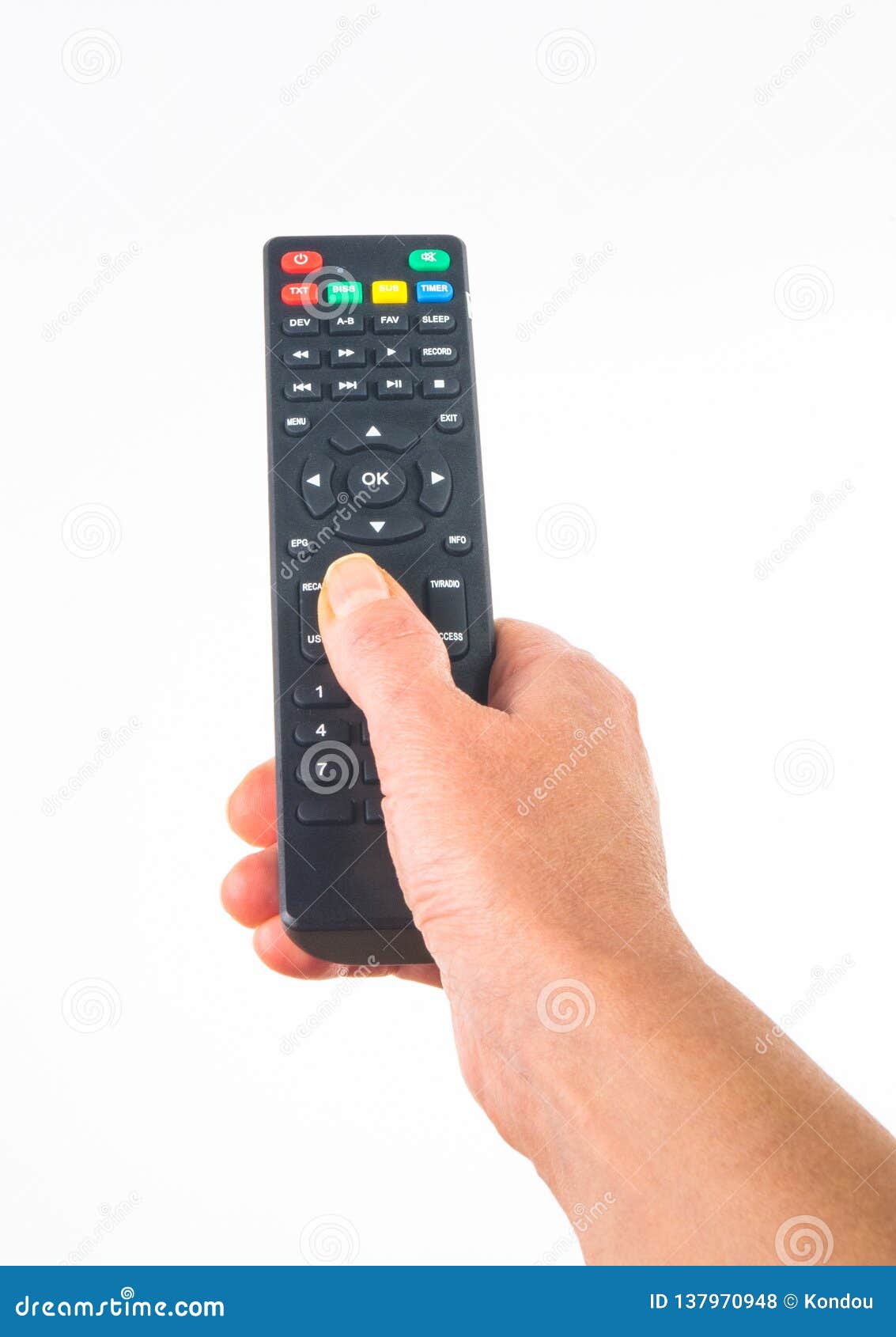Hand Holding a Remote Control on White Background, Close-up Stock Photo ...