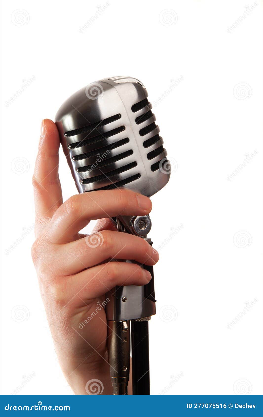 Hand Holding a Retro Microphone, Isolated on White Stock Photo - Image ...
