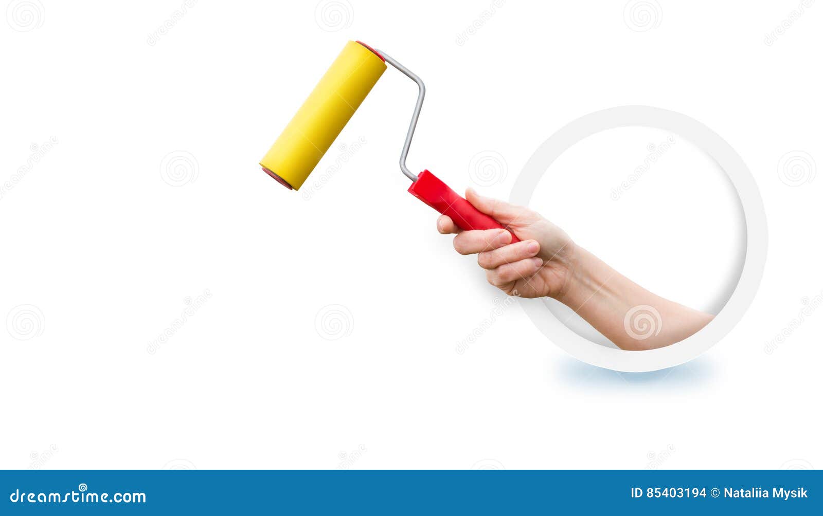 The Hand Holding the Roller for Pasting . Stock Photo - Image of ...