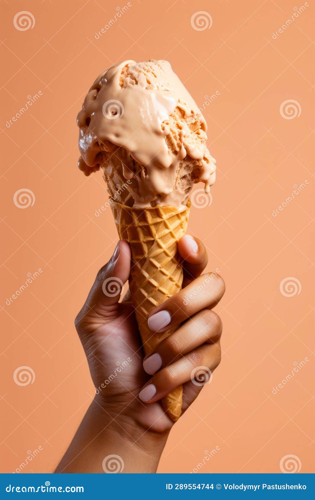 Hand Holding Scoop of Ice Cream in Cone. Generative AI Stock Photo ...