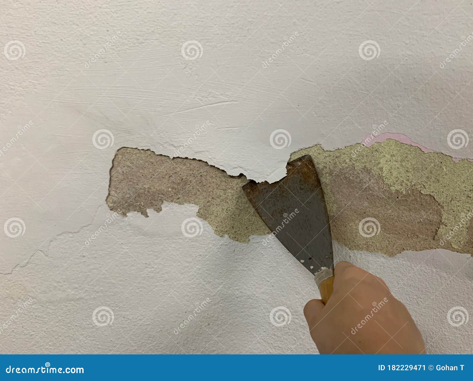 A Hand is Holding the Scraping Paint To Peel the Wall Stock Image ...