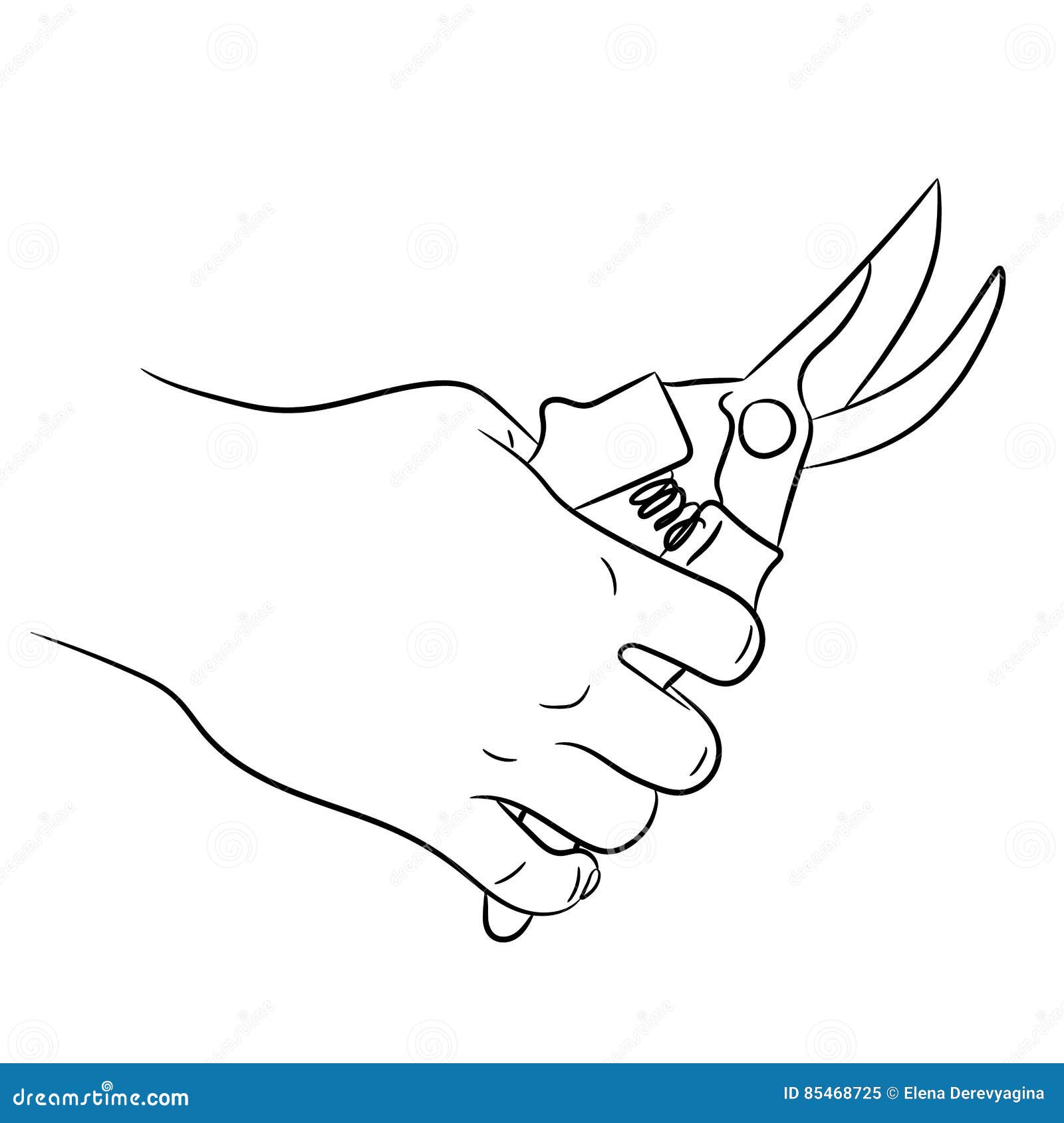 Hand Holding Secateurs Monochrome Vector Illustration Stock Vector ...