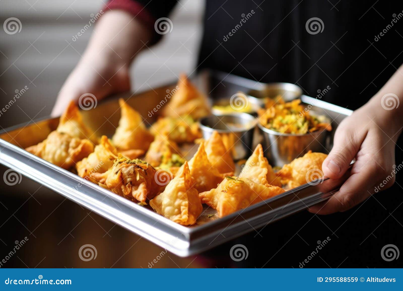 Hand Holding a Serving Tray with Freshly Fried Samosas Stock Image ...