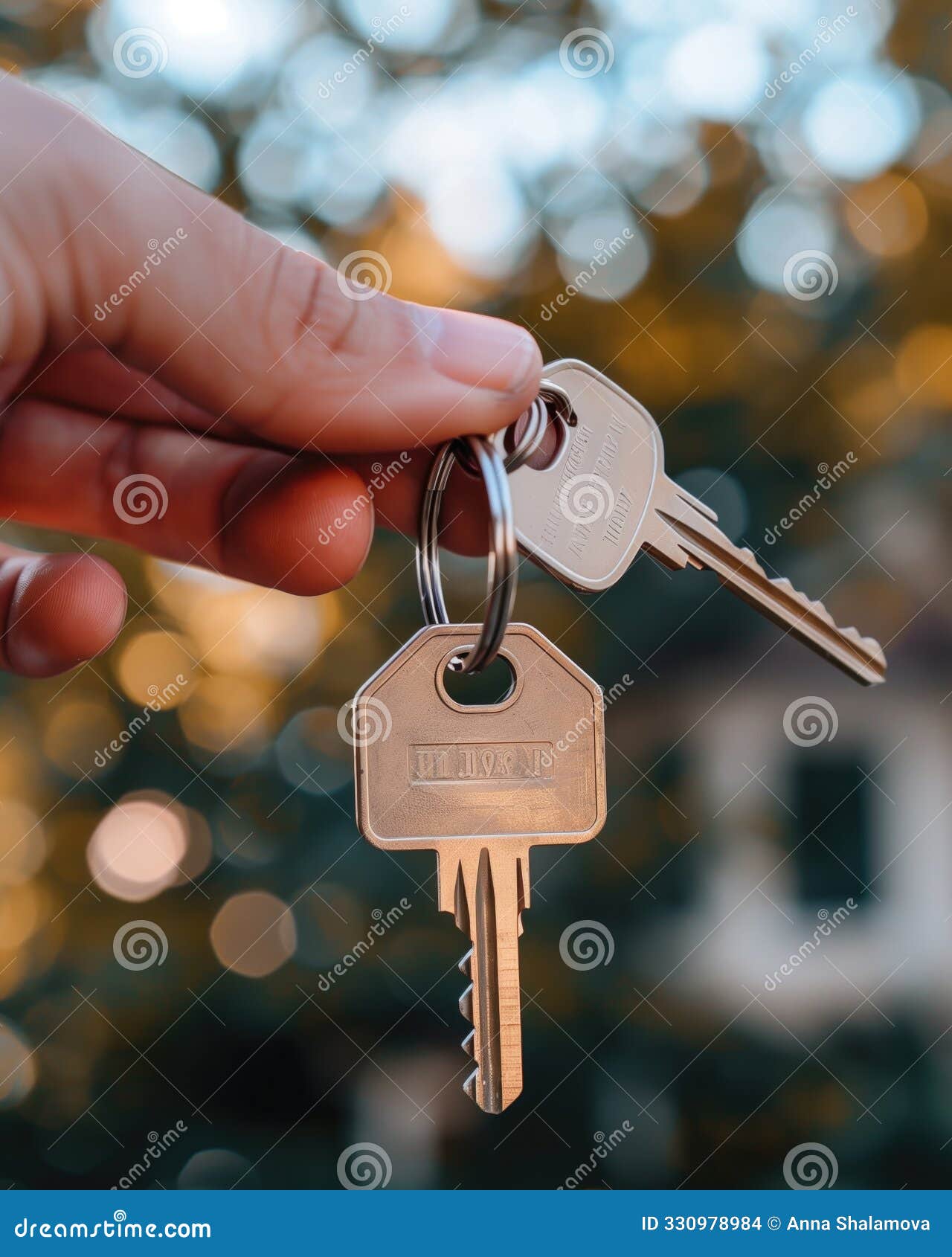 Hand Holding a Set of House Keys with a Blurred Background of Greenery ...