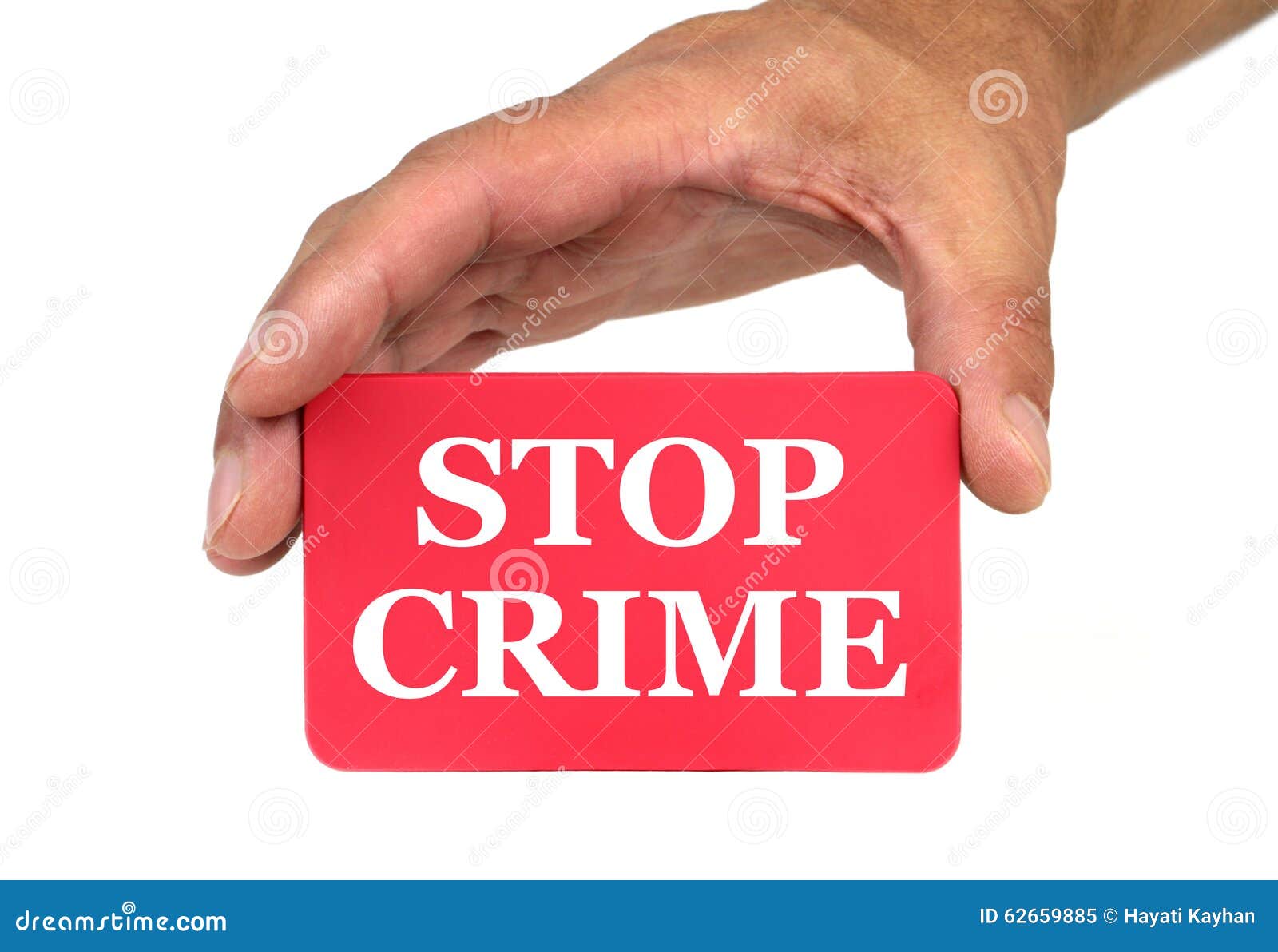Hand Holding and Showing a Red Card with STOP CRIME Text. Stock Image ...