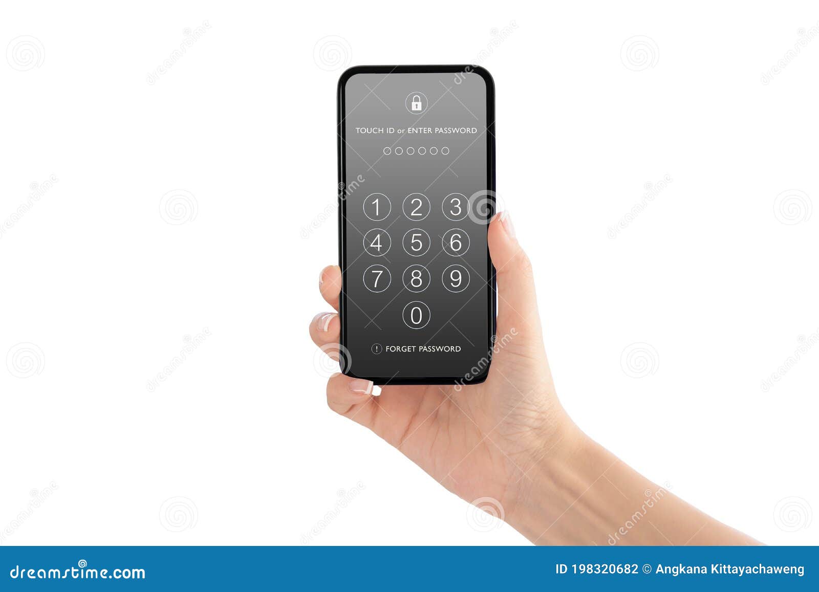 Hand Holding And Showing Smartphone With Passcode Keypad For Lock Or ... Hand Holding And Showing Smartphone With Passcode Keypad For Lock Or ...