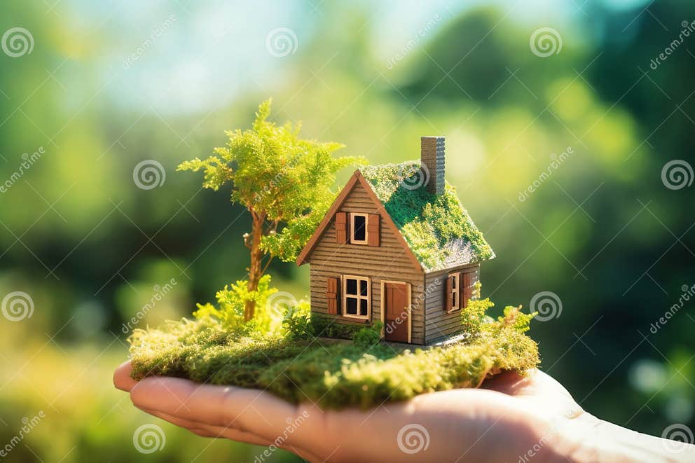 Hand Holding Small Green House Stock Illustration - Illustration of ...