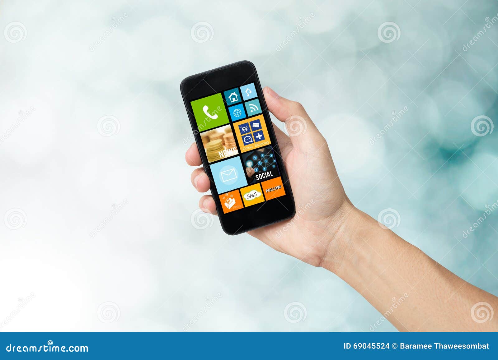 Hand Holding Smart Phone with Business Cloud Apps Stock Photo - Image ...