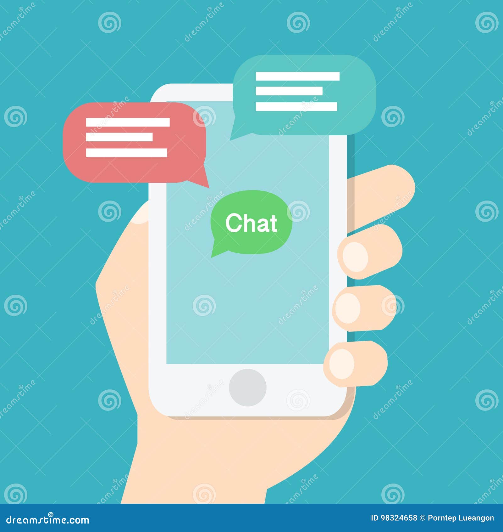Hand Holding Smart Phone with Chat Application on Screen Stock Vector ...