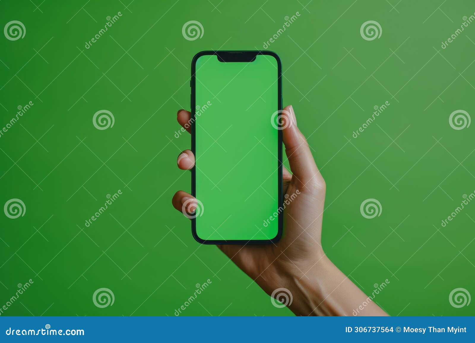 Hand Holding Smart Phone with Green Screen Stock Illustration ...
