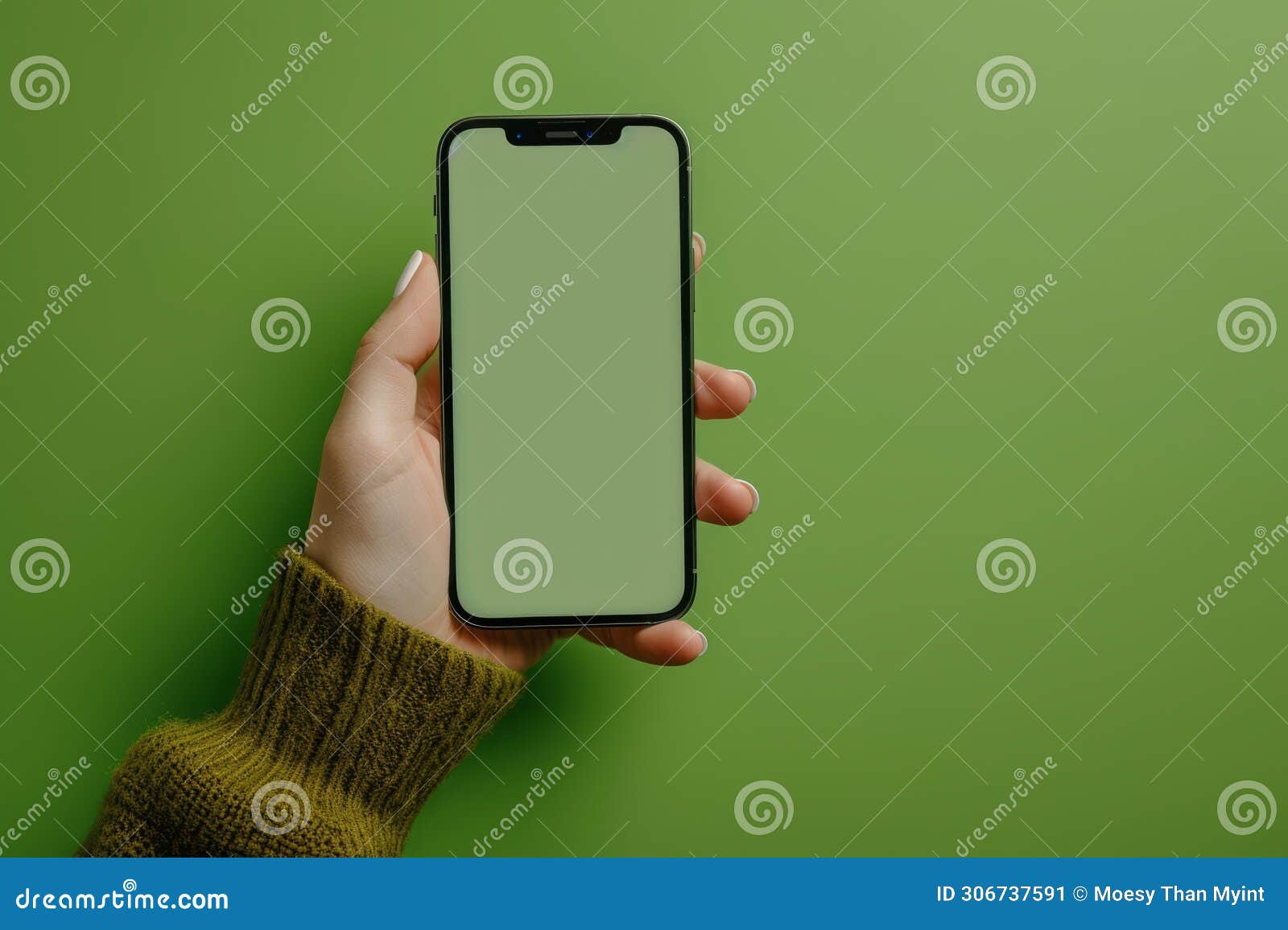 Hand Holding Smart Phone with Green Screen Stock Illustration ...