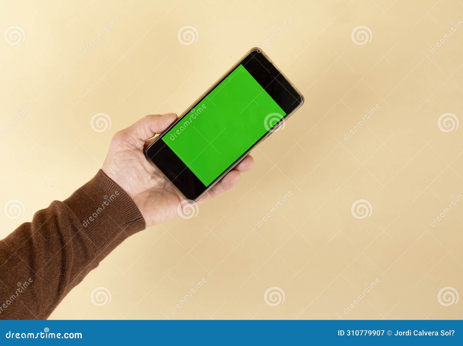 Hand Holding Smart Phone with Green Screen Stock Image - Image of ...