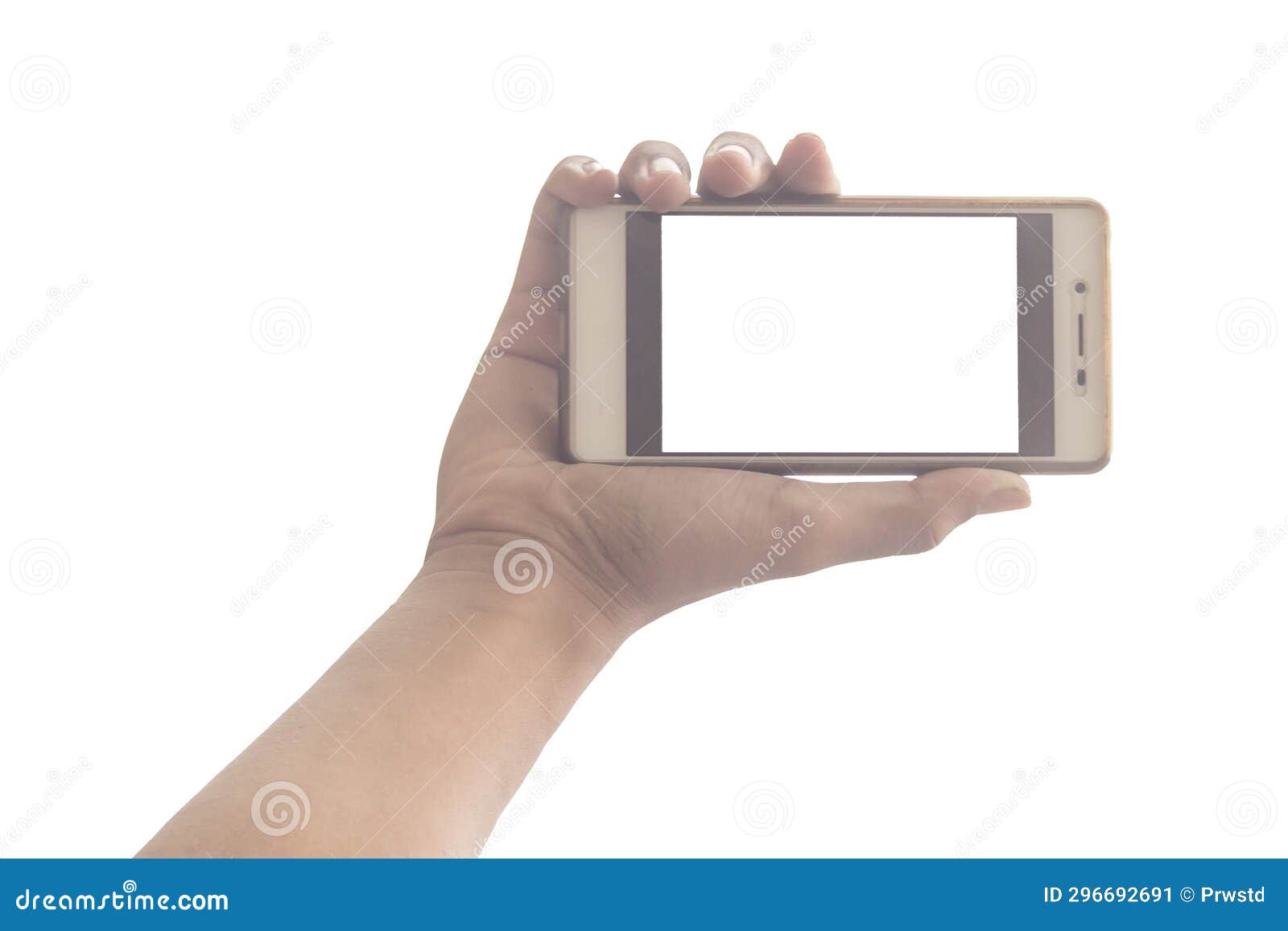 Hand Holding Smart Phone Isolated on White Stock Image - Image of ...
