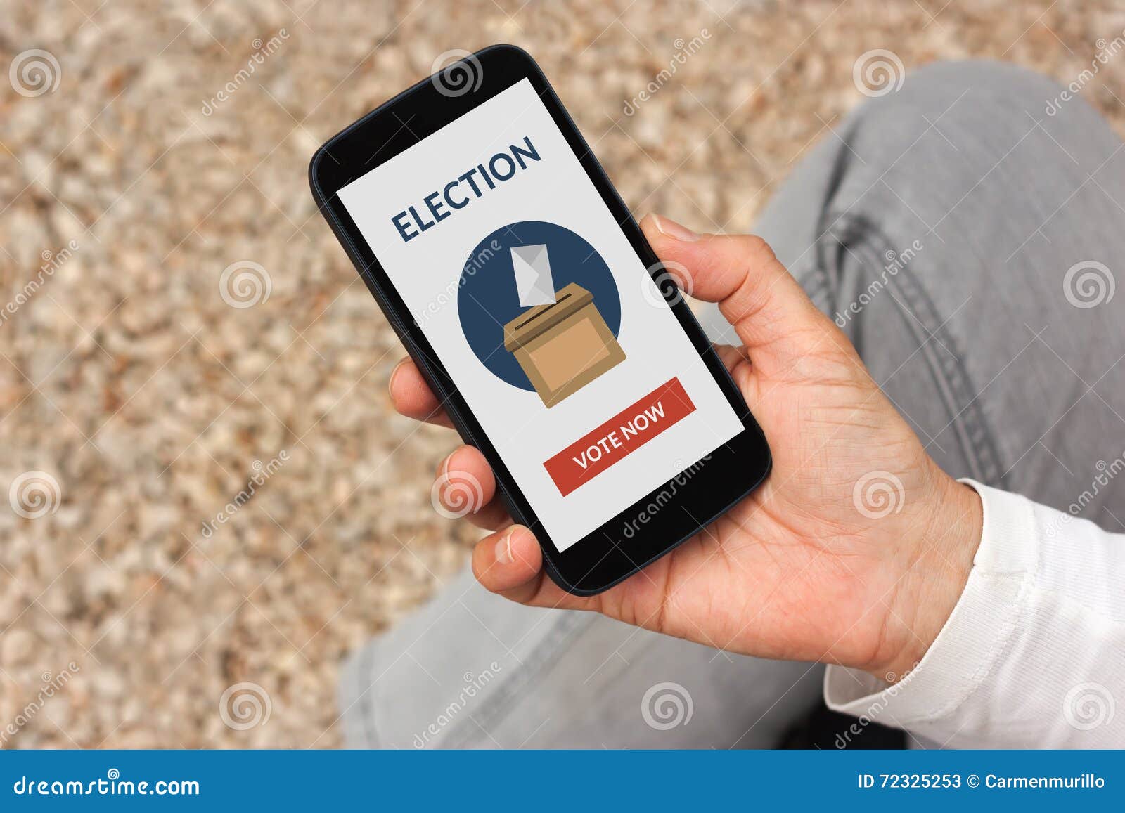 Hand Holding Smart Phone with Online Voting Concept on Screen Stock ...