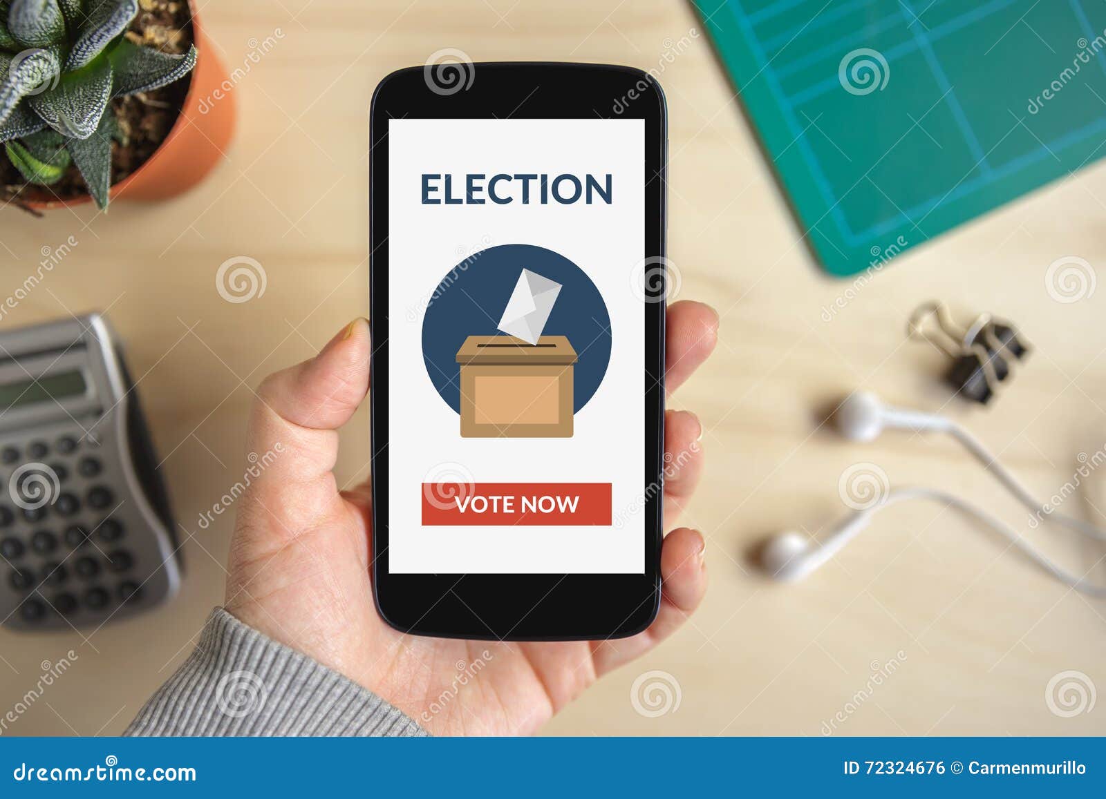 Hand Holding Smart Phone with Online Voting Concept on Screen Stock ...