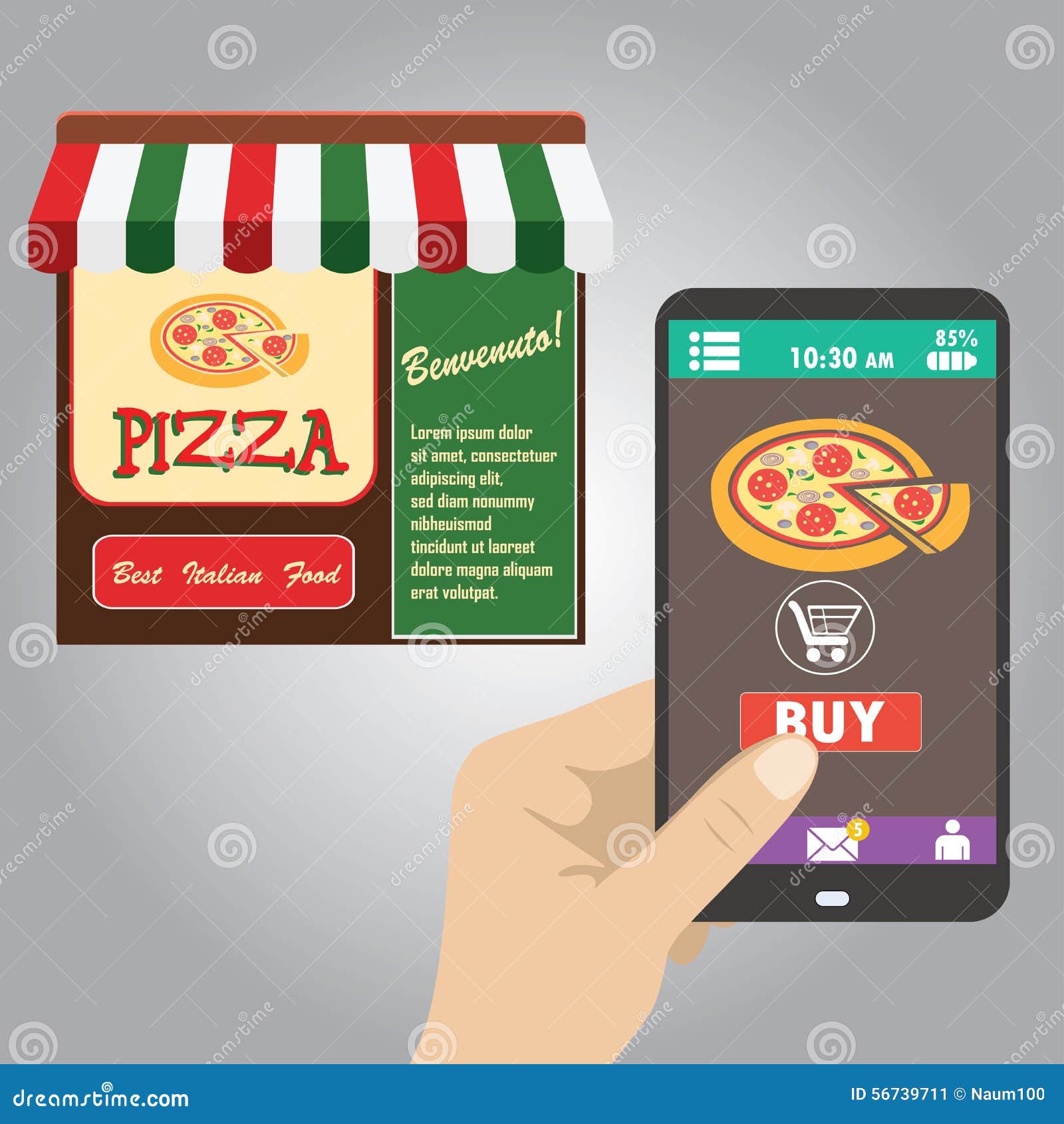 Hand Holding Smart Phone, Order Pizza Using a Smartphone in Pizz Stock ...