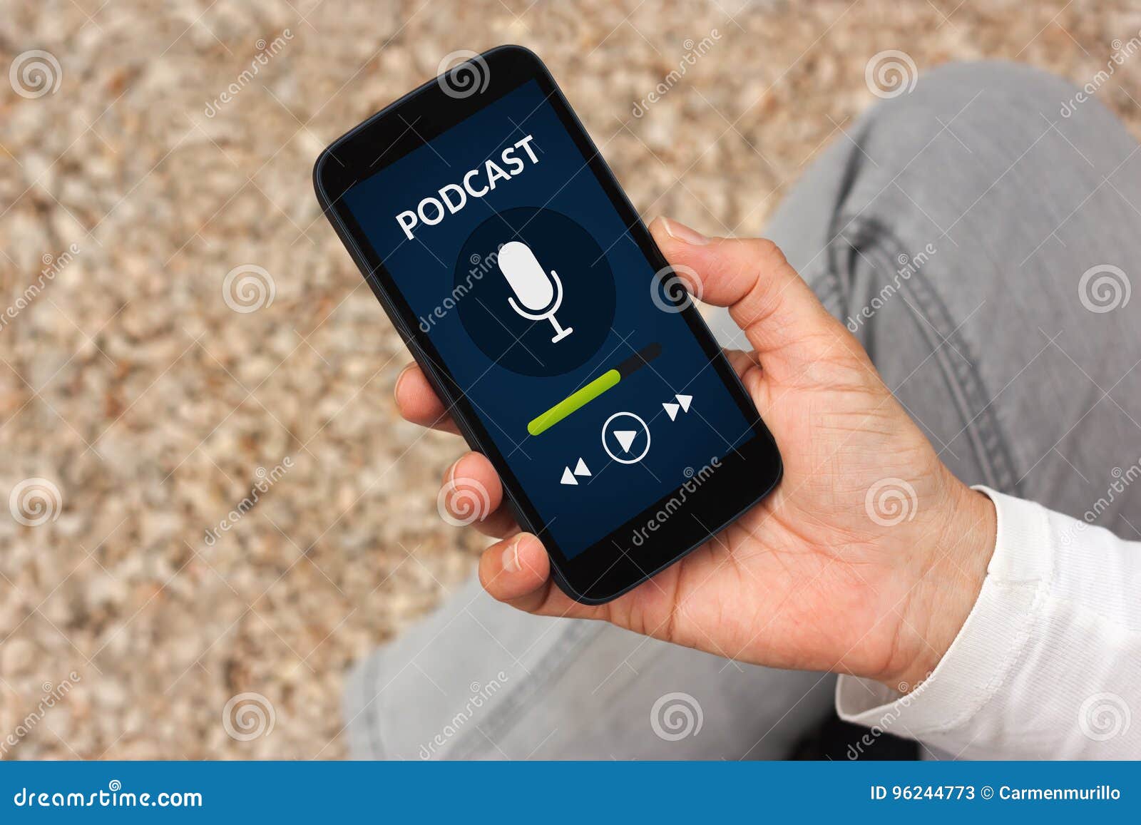 Hand Holding Smart Phone with Podcast Concept on Screen Stock Image ...
