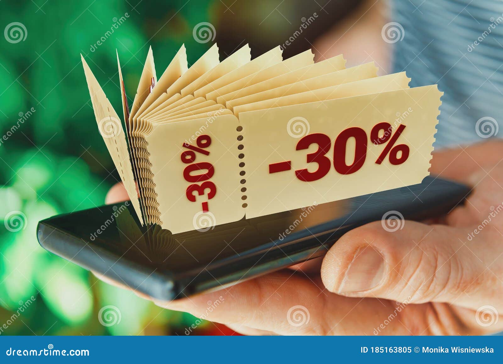 Hand Holding Smart Phone with Promo Code Coupons Stock Image - Image of ...