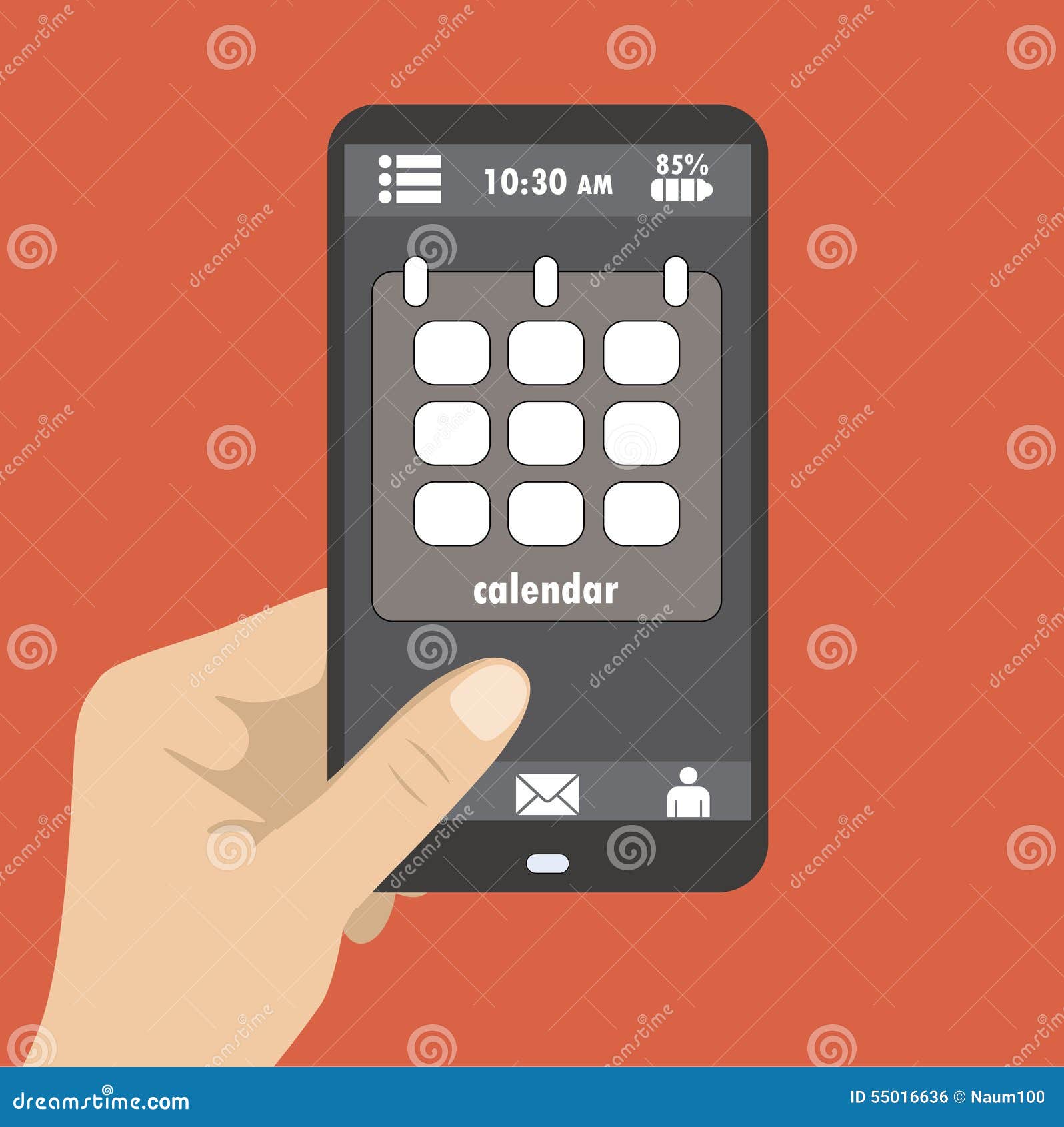 Hand Holding Smart Phone, the Screen Icon Calendar, Flat Design. Stock ...