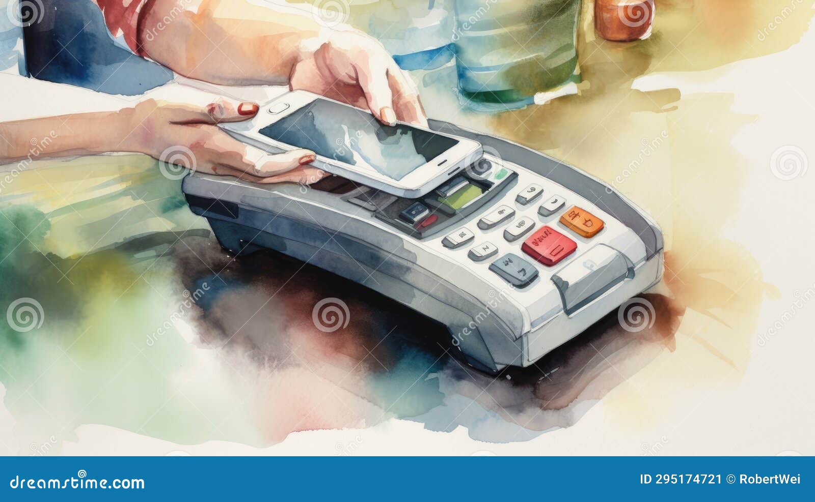 Hand Holding Smart Phone To Pay on POS Terminal Stock Illustration ...