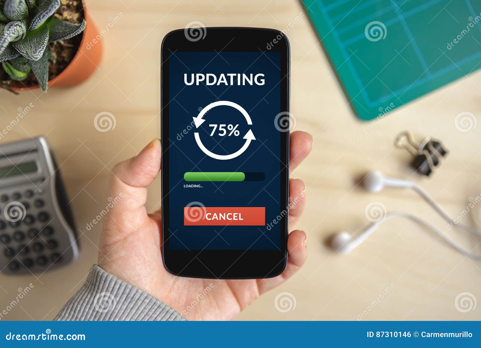 Hand Holding Smart Phone with Update Concept on Screen Stock Photo ...