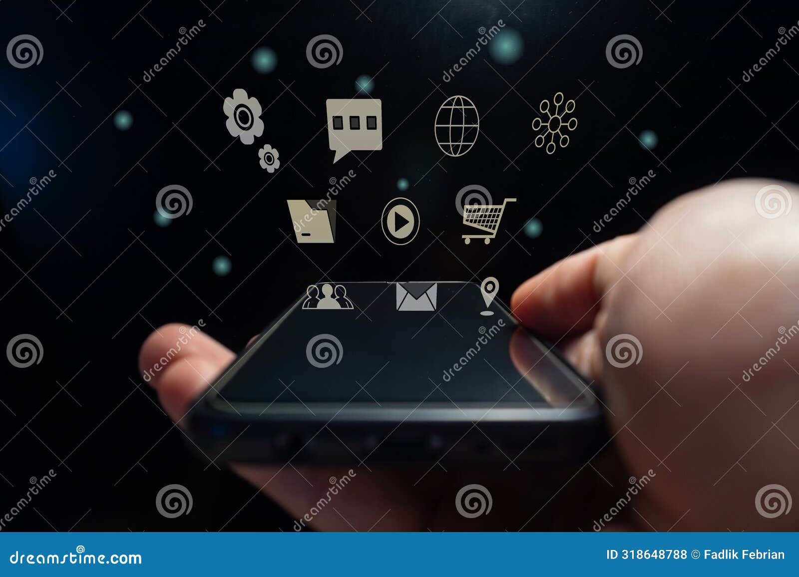 Hand Holding a Smart Phone with Virtual Digital Icon Stock Photo ...