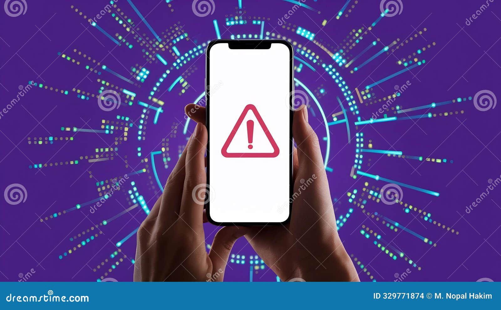 Hand Holding Smart Phone with Warning Sign and Attention Text. Stock ...