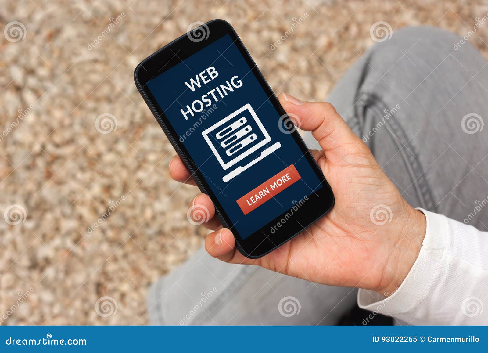 Hand Holding Smart Phone with Web Hosting Concept on Screen Stock Image ...