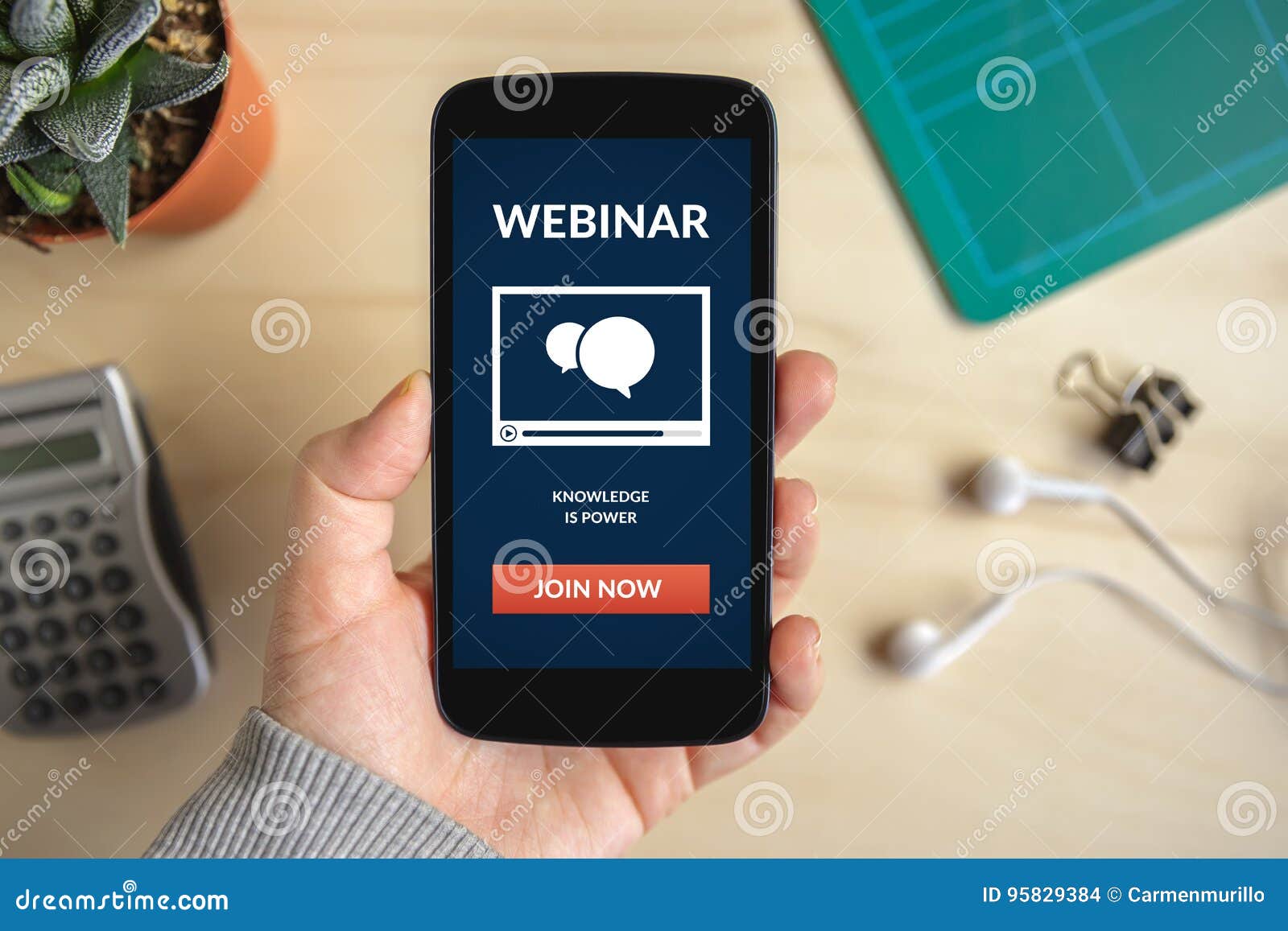 Hand Holding Smart Phone with Webinar Concept on Screen Stock Photo ...